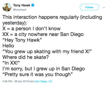 Tony Hawk Tweets Whenever People Don't Recognize Him And Keeps Getting ...
