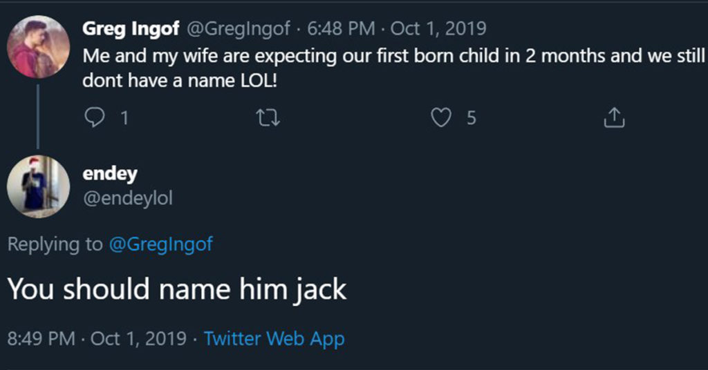Guy On Twitter Gets Tricked Into Giving His Baby A Raunchy Name