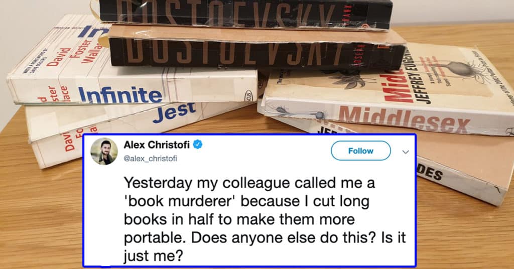 Man Asks If Cutting Books In Half To Make Them Lighter To Carry Is Wrong