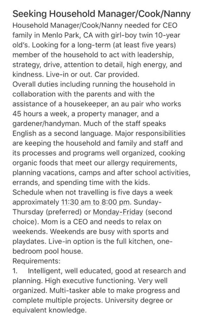 CEO's Job Listing For A “Household Manager/Cook/Nanny” Goes Viral