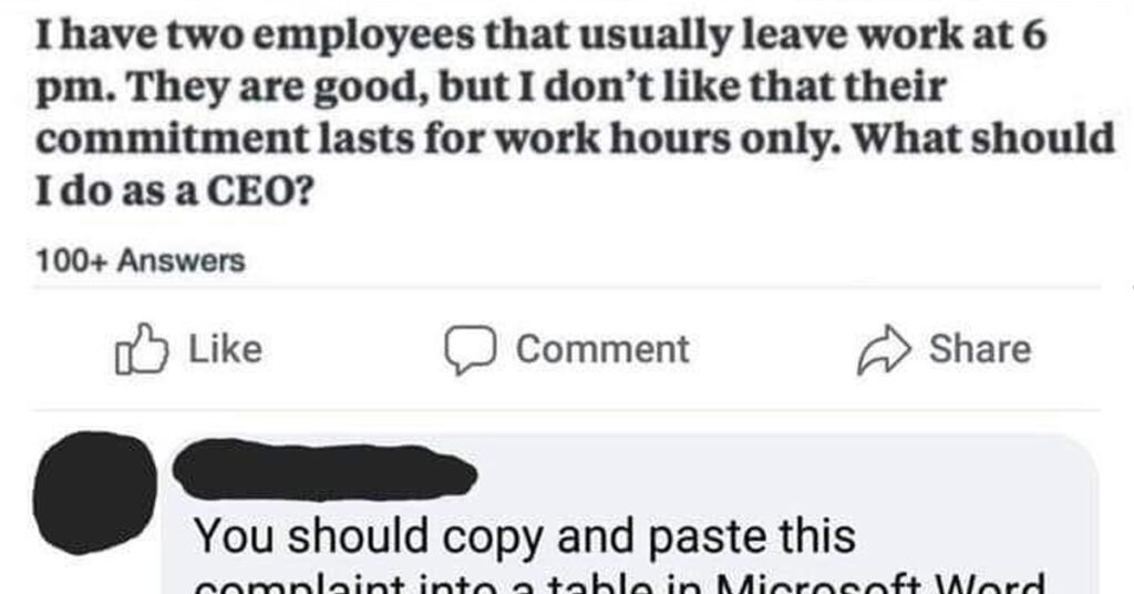 CEO Upset Over Employees Not Working Past 6 Gets Trolled
