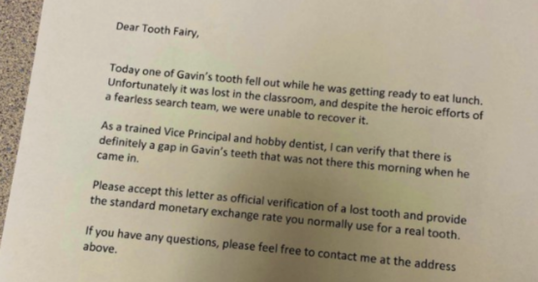 Vice Principal Writes Adorable Letter To The Tooth Fairy When Student ...