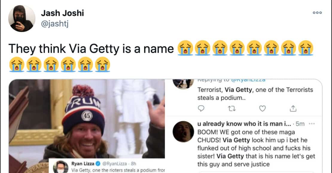 People Really Think This Trump Supporting Looter Is Named 'Via Getty'