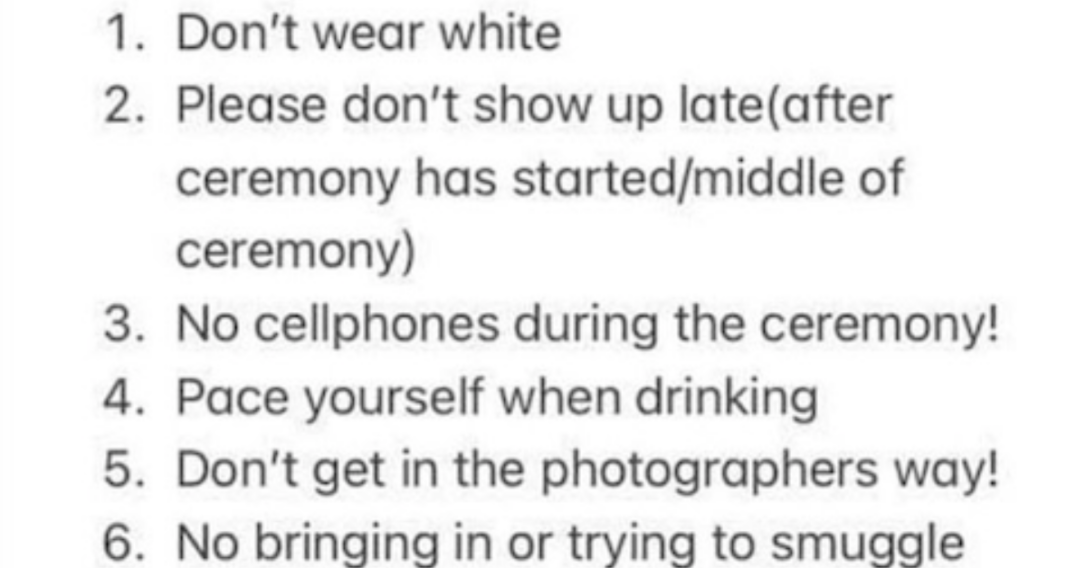 Bride’s List Of 11 Strict Wedding Rules Sparks Debate About Etiquette