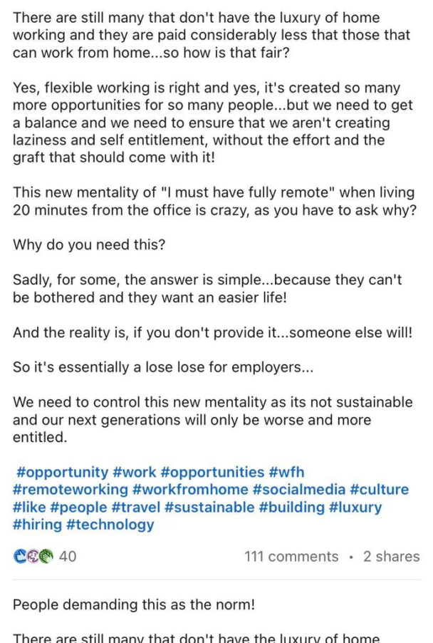 LinkedIn Post Says Remote Work Trend Is Bad Because It Lets People 'See ...