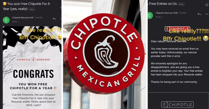 Customer Receives Email For Free Chipotle For A Year, Then Chipotle ...
