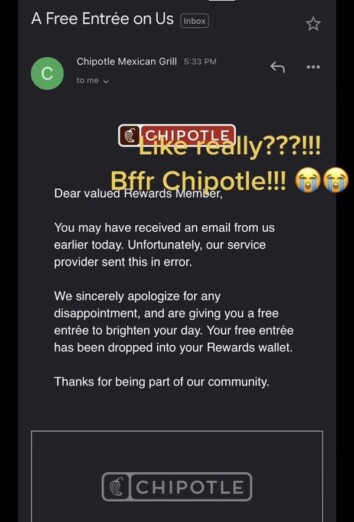 Customer Receives Email For Free Chipotle For A Year, Then Chipotle ...